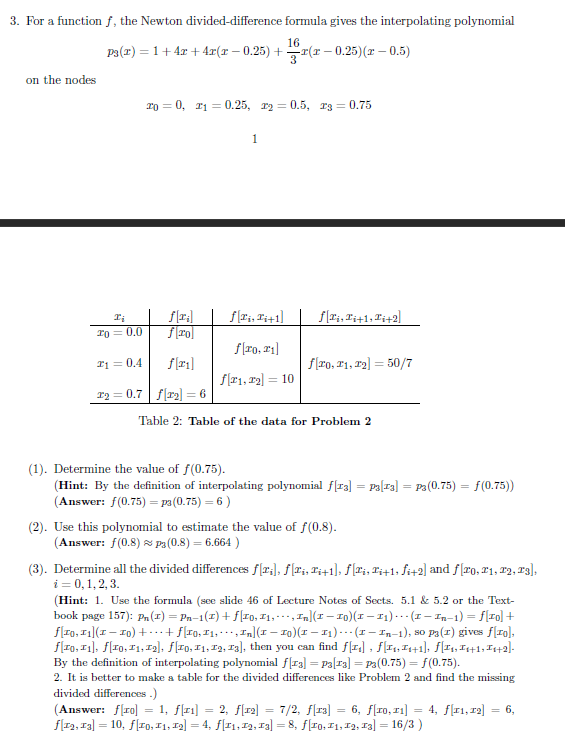 Solved 3. For a function f, the Newton divided-difference | Chegg.com