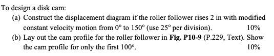 Solved To design a disk cam: (a) Construct the displacement | Chegg.com