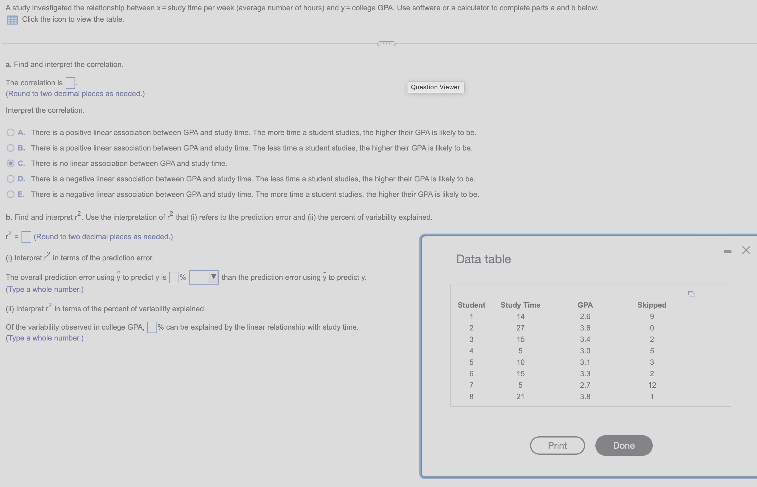 Solved a. Find and interpret the correlation. The | Chegg.com