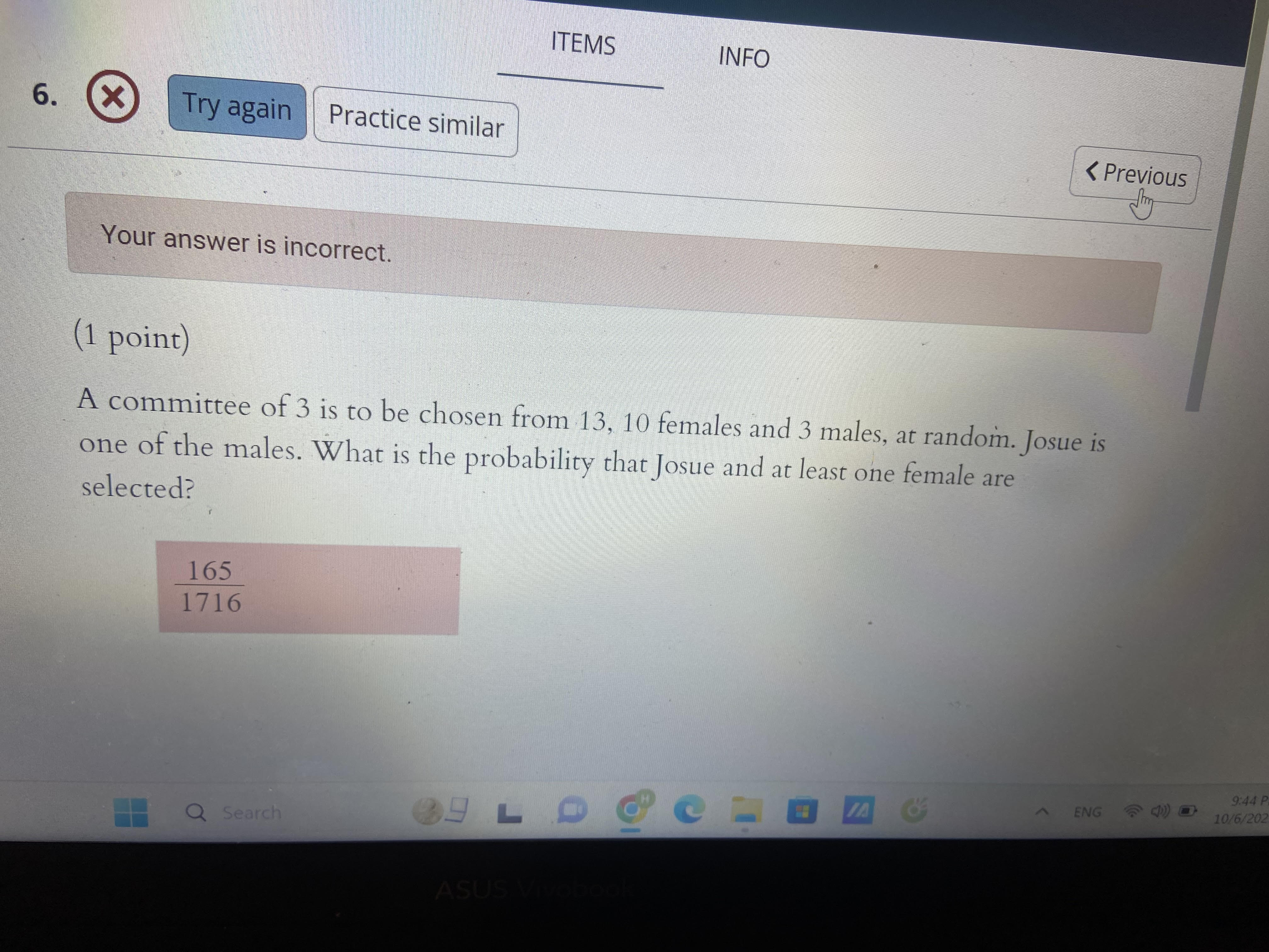 Solved A committee of 3 is to be chosen from 13,10 females | Chegg.com