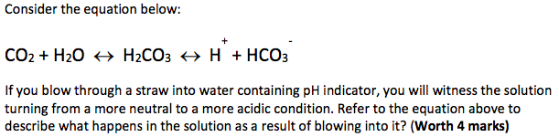 Solved Consider the equation below: + CO2 + H2O + H2CO3 + H | Chegg.com