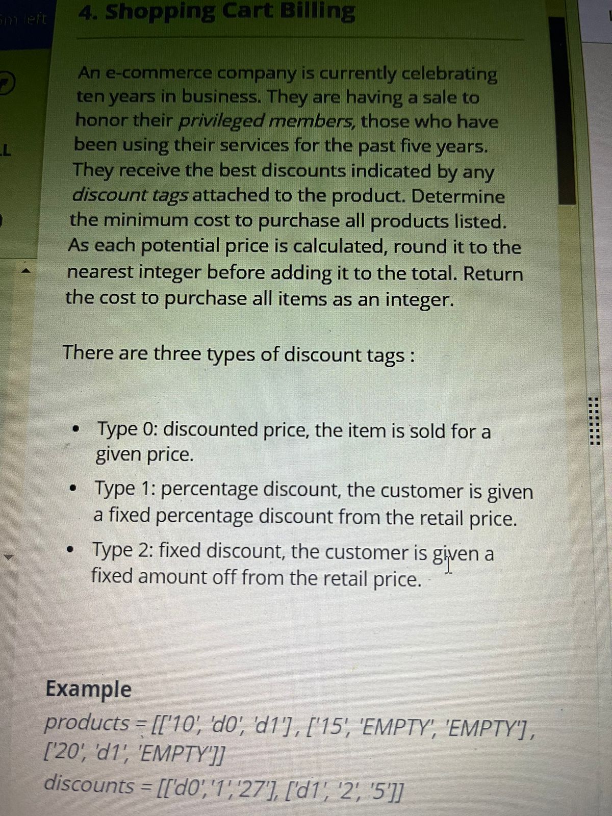 Solved Exampleproducts = [[10; d0; 'd1], [15, 'EMPTY', | Chegg.com