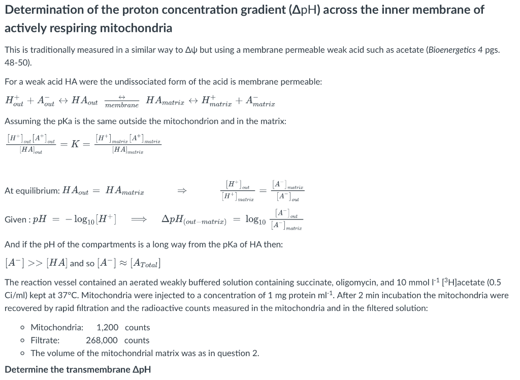 Determination of the proton concentration gradient | Chegg.com