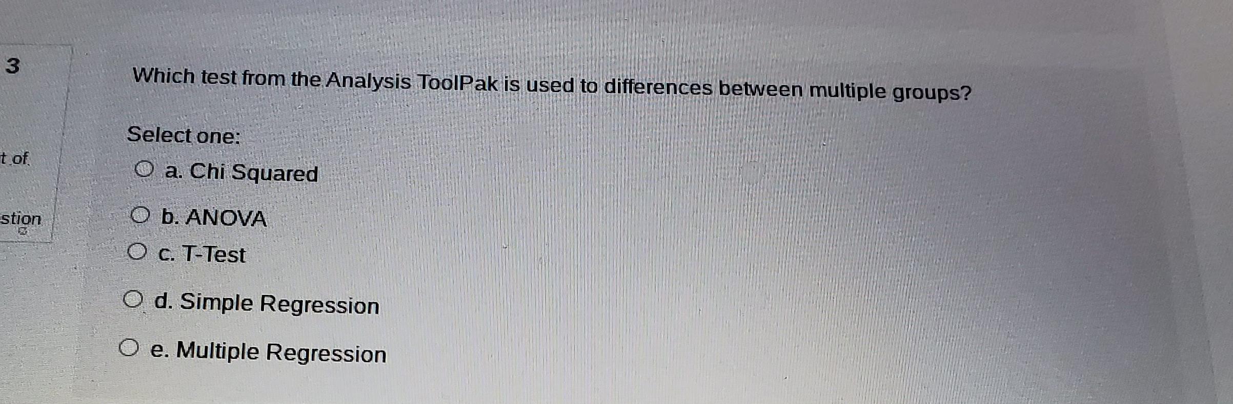 Solved 3 Which test from the Analysis ToolPak is used to | Chegg.com