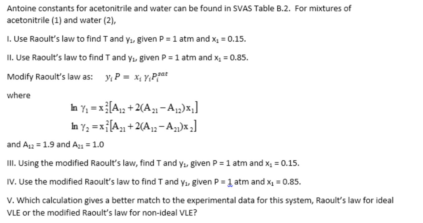 Antoine constants for acetonitrile and water can be | Chegg.com