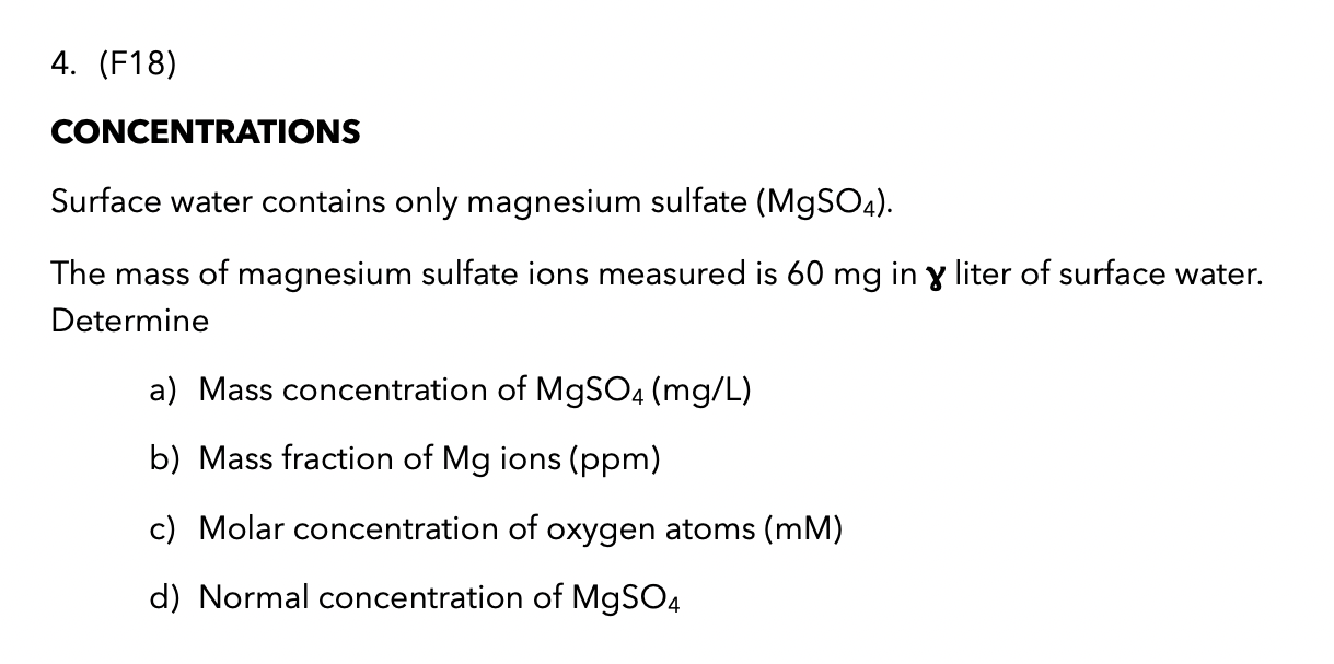 Solved CONCENTRATIONS Surface water contains only magnesium | Chegg.com