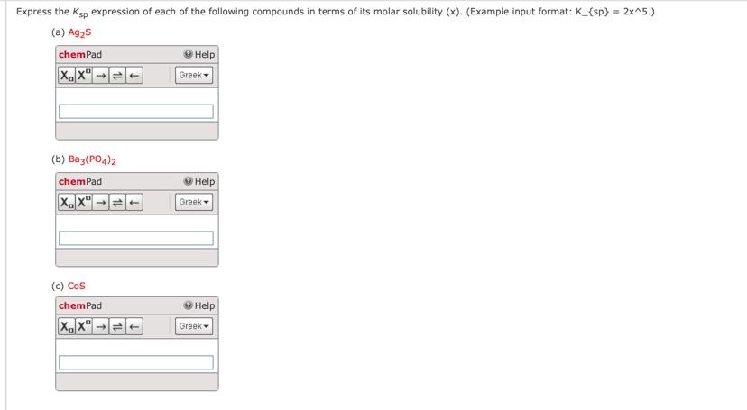 Solved Express the Ksp expression of each of the following | Chegg.com