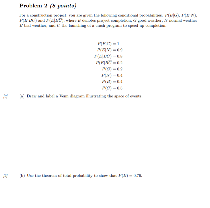Solved Problem 2 (8 points) For a construction project, you | Chegg.com