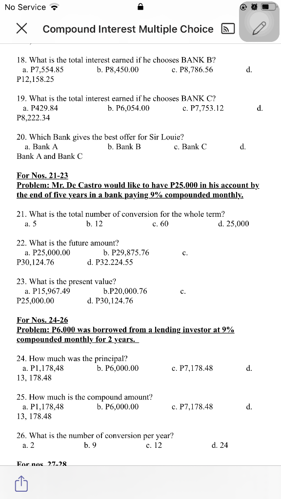 Solved No Service 6:05 PM Х Compound Interest Multiple | Chegg.com