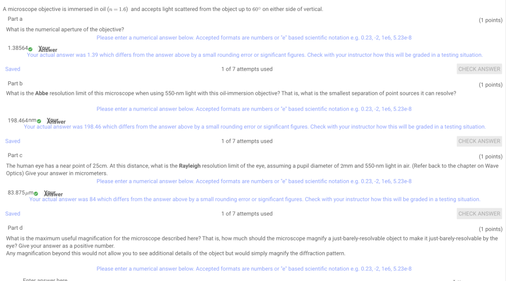 Solved Part D: What is the maximum useful magnification for | Chegg.com