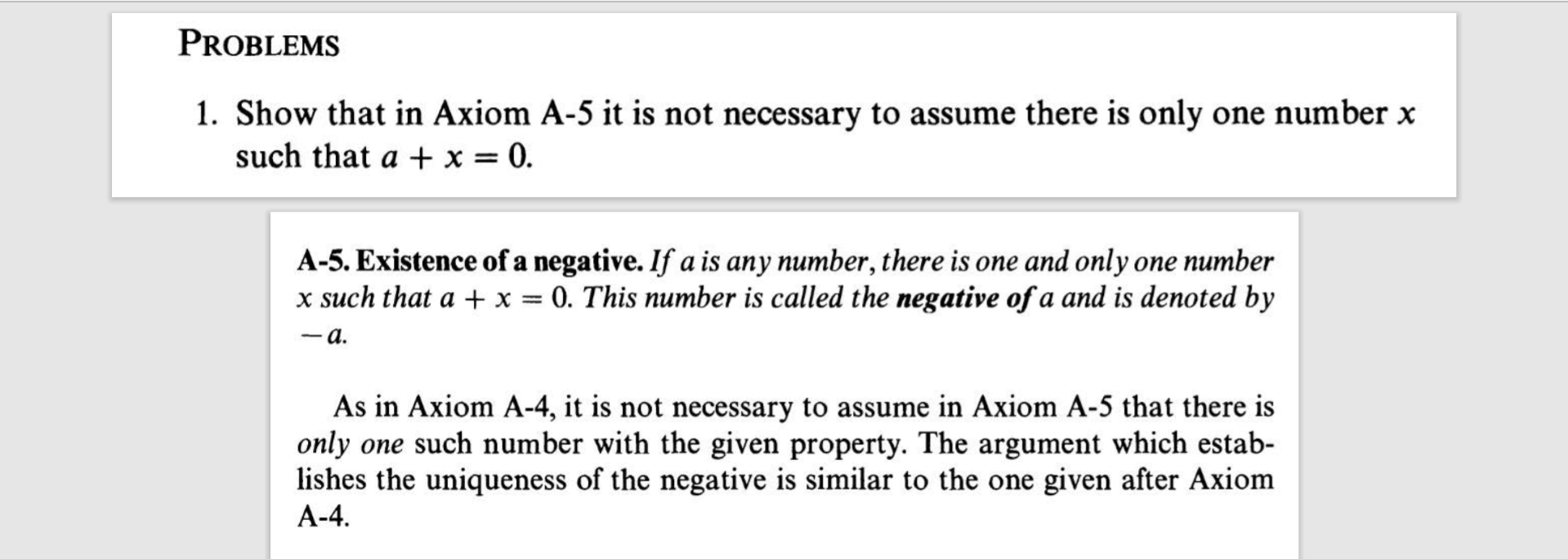 Solved PROBLEMS 1. Show that in Axiom A-5 it is not | Chegg.com