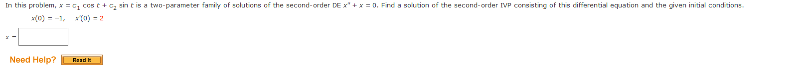 Solved In this problem, x = C1 cost + c2 sin t is a | Chegg.com