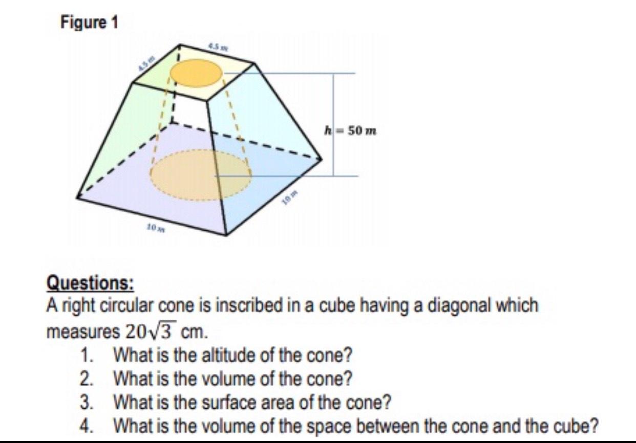 Solved Figure 1 4.5 - 50 m 10 Questions: A right circular | Chegg.com