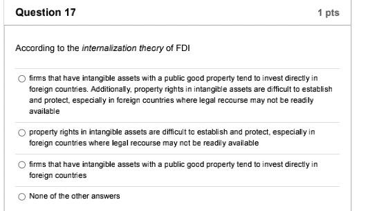Solved According to the internalization theory of FDI firms | Chegg.com