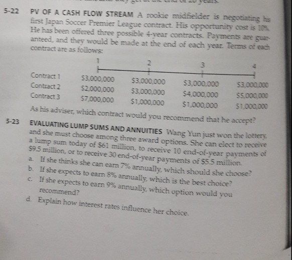 Solved 5-22 PV OF A CASH FLOW STREAM A rookie midfielder is | Chegg.com