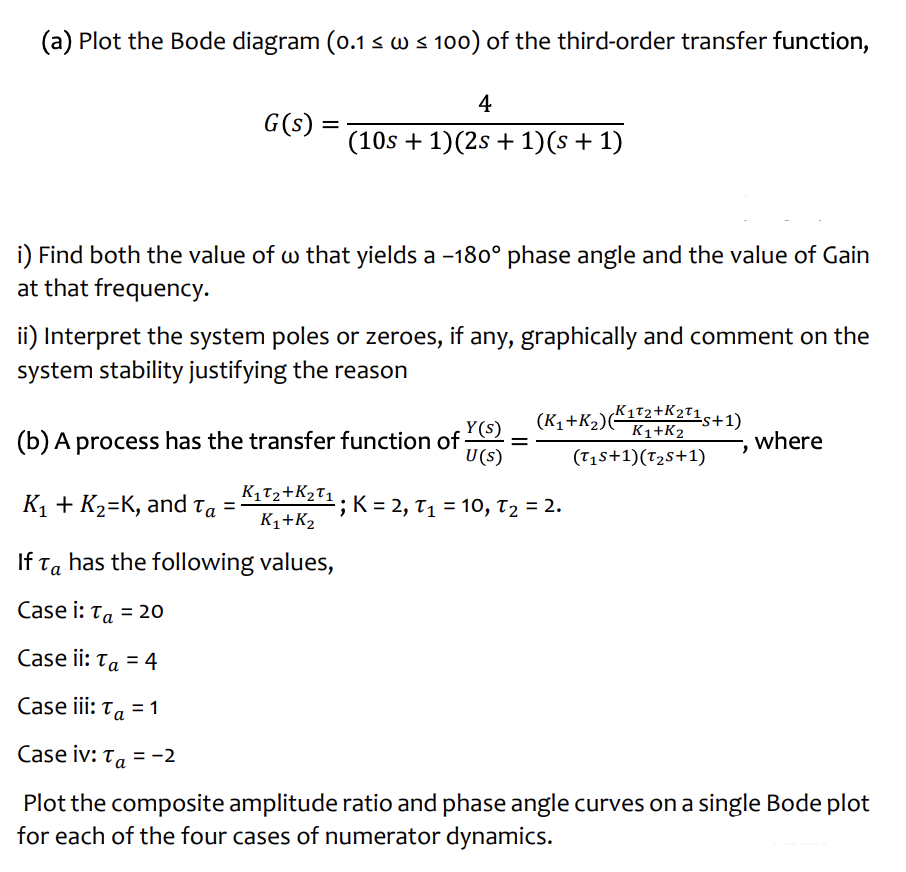 Solved (a) Plot the Bode diagram (0.15 W s 100) of the | Chegg.com