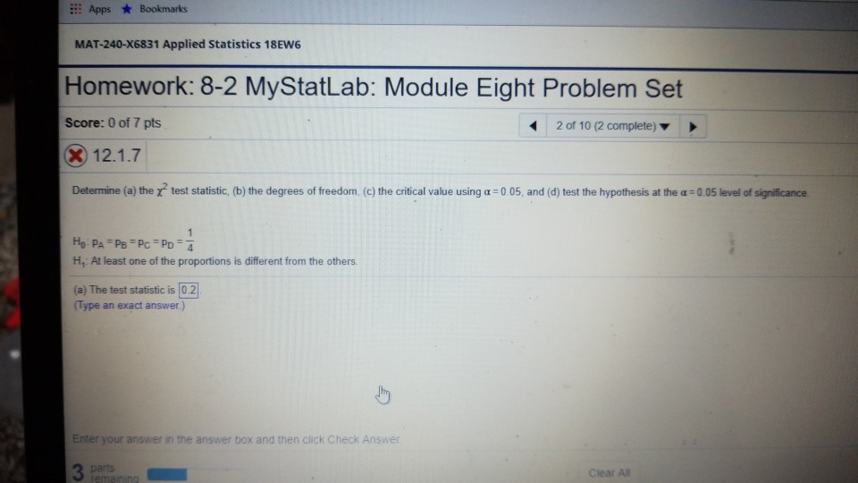 Solved Homework: 8-2 MyStatlab: Module Eight Problem Set | Chegg.com