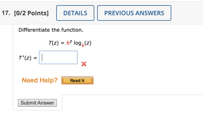 Solved 17. [0/2 Points] Differentiate the function. | Chegg.com