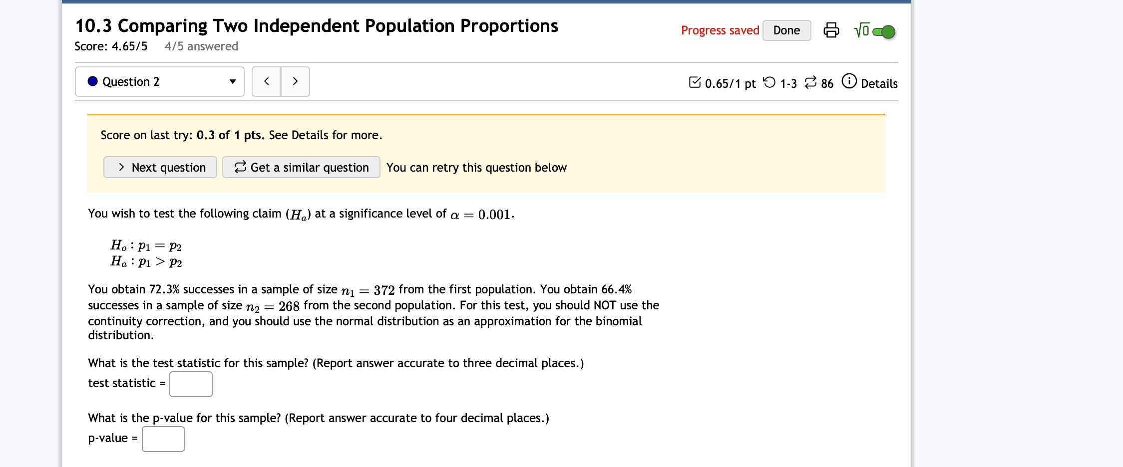 Solved 10.3 Comparing Two Independent Population Proportions | Chegg.com