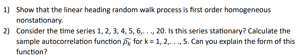 Solved nonstationary. 2) Consider the time series | Chegg.com