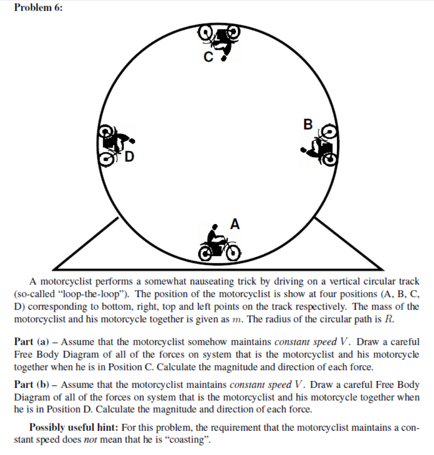 Solved Problem 6: A motorcyclist performs a somewhat | Chegg.com