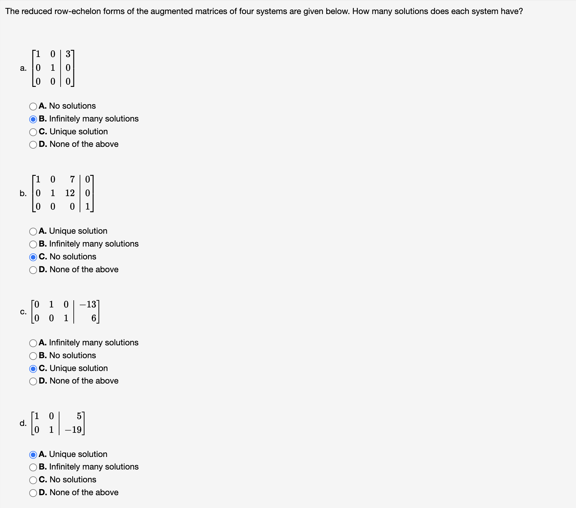 Solved The reduced row-echelon forms of the augmented | Chegg.com