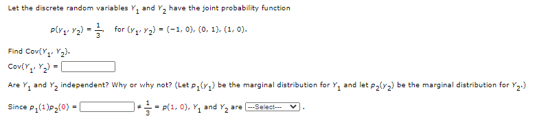 Solved Let the discrete random variables Y1 and Y2 have the | Chegg.com