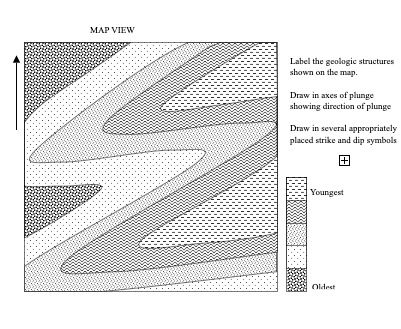 Solved MAP VIEW Label the geologie structures shown on the | Chegg.com
