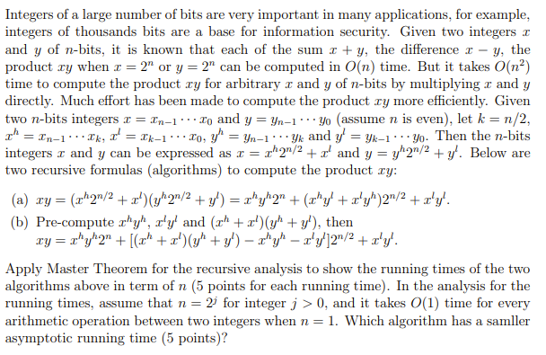 Integers of a large number of bits are very important | Chegg.com