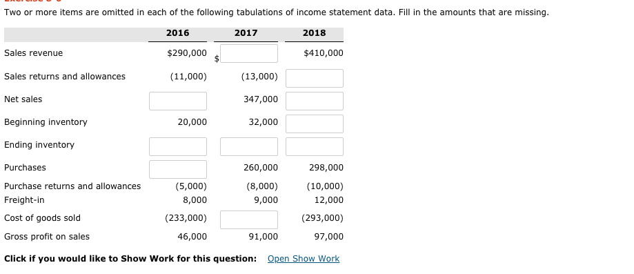 Solved Two or more items are omitted in each of the | Chegg.com