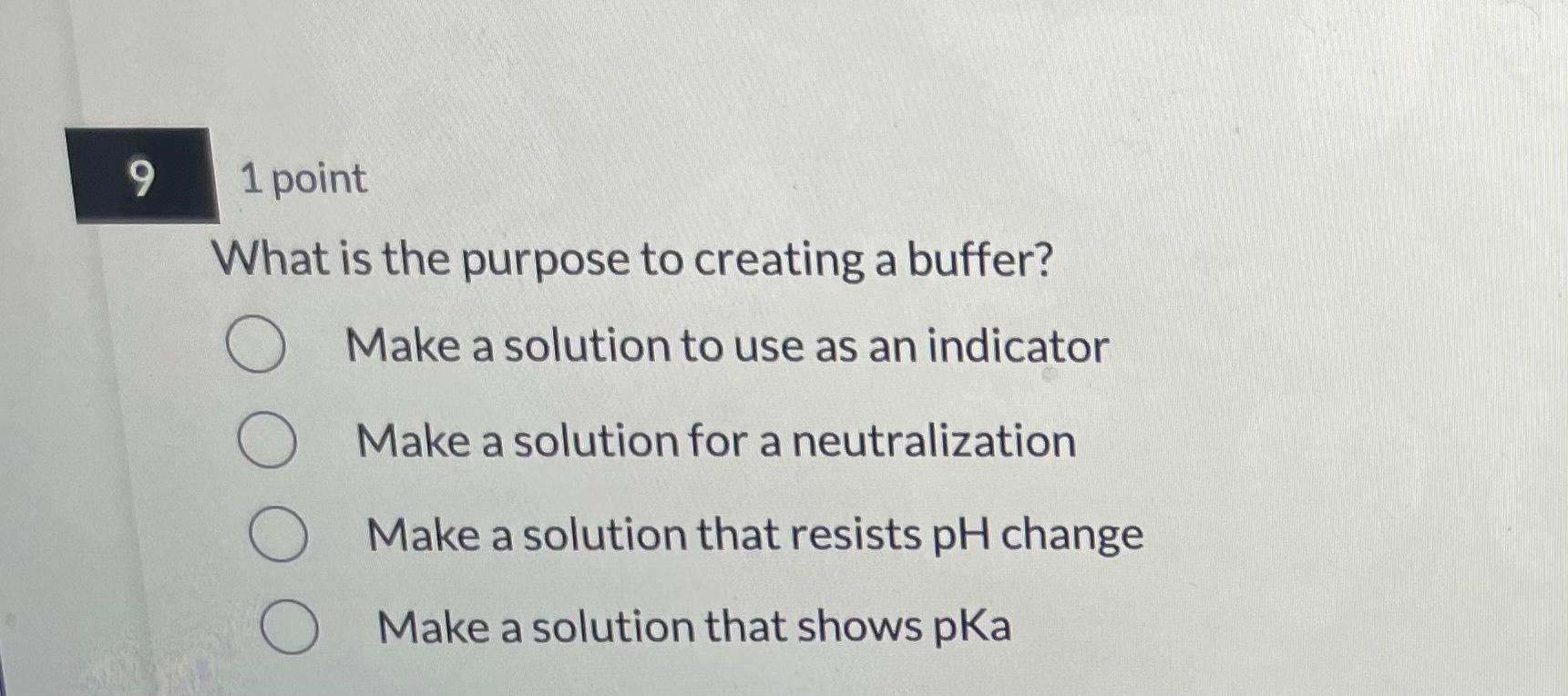 Solved 1 point What is the purpose to creating a buffer? | Chegg.com