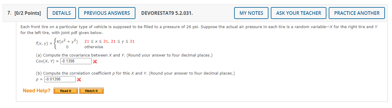 Solved 7. [0/2 Points] DETAILS PREVIOUS ANSWERS DEVORESTAT9 | Chegg.com