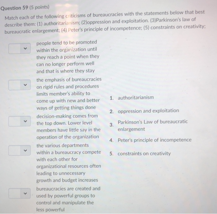Solved Question 59 (5 points) Match each of the following | Chegg.com