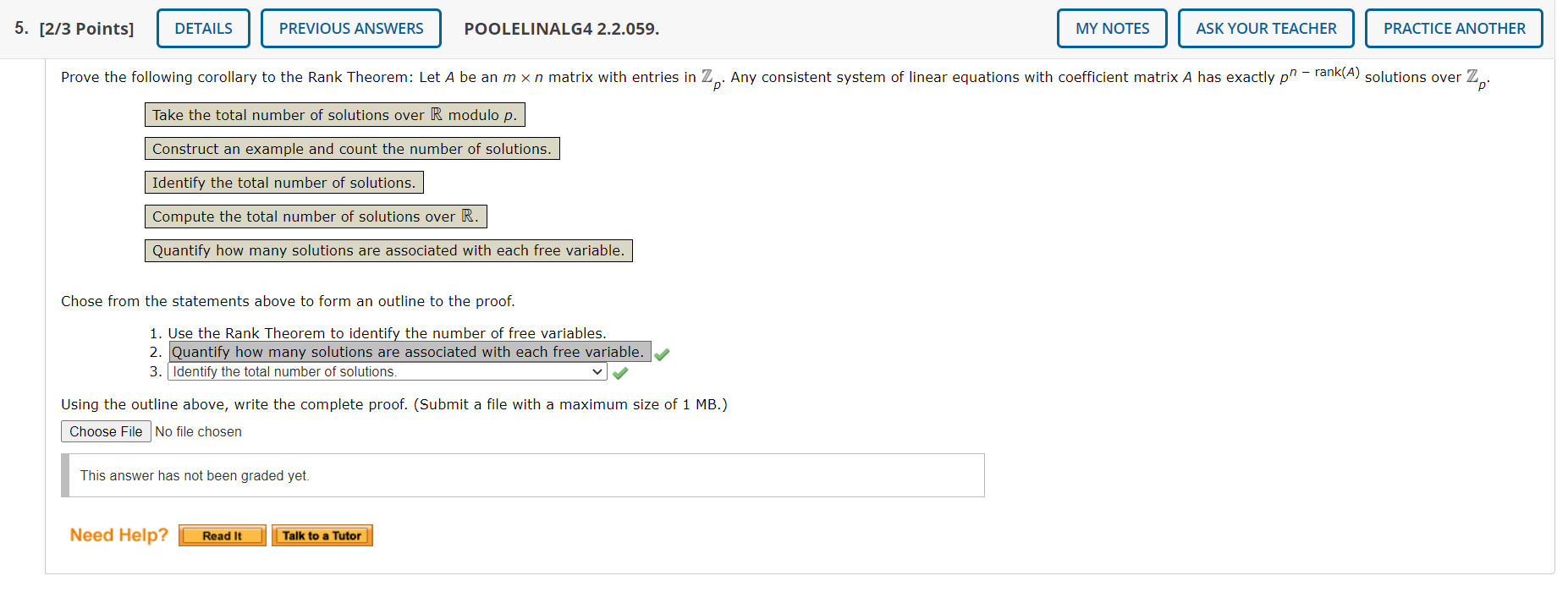 Solved 5. [2/3 Points] DETAILS PREVIOUS ANSWERS POOLELINALG4 | Chegg.com