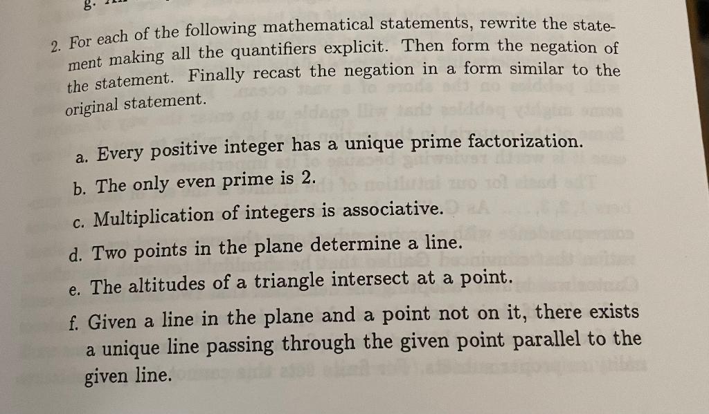 Solved 2. For each of the following mathematical statements, | Chegg.com