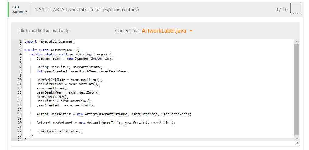 (Solved) : 121 Lab Artwork Label Classes Constructors Given Main0 ... (Solved) : 121 Lab Artwork Label Classes Constructors Given Main0 ...