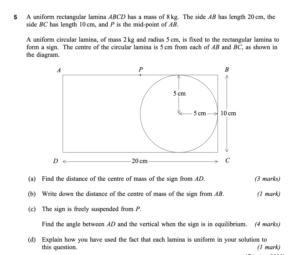 Solved 5 A uniform rectangular lamina ABCD has a mass of 8 | Chegg.com