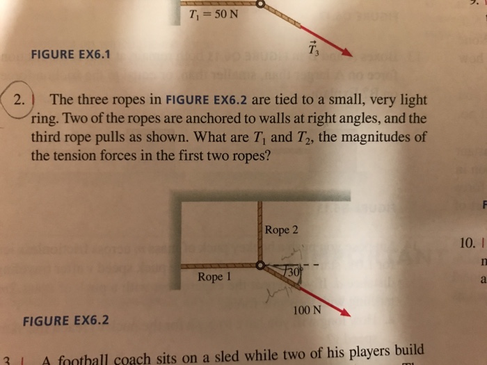 Solved 7,=50 N T. FIGURE EX6.1 2.) The three ropes in FIGURE | Chegg.com