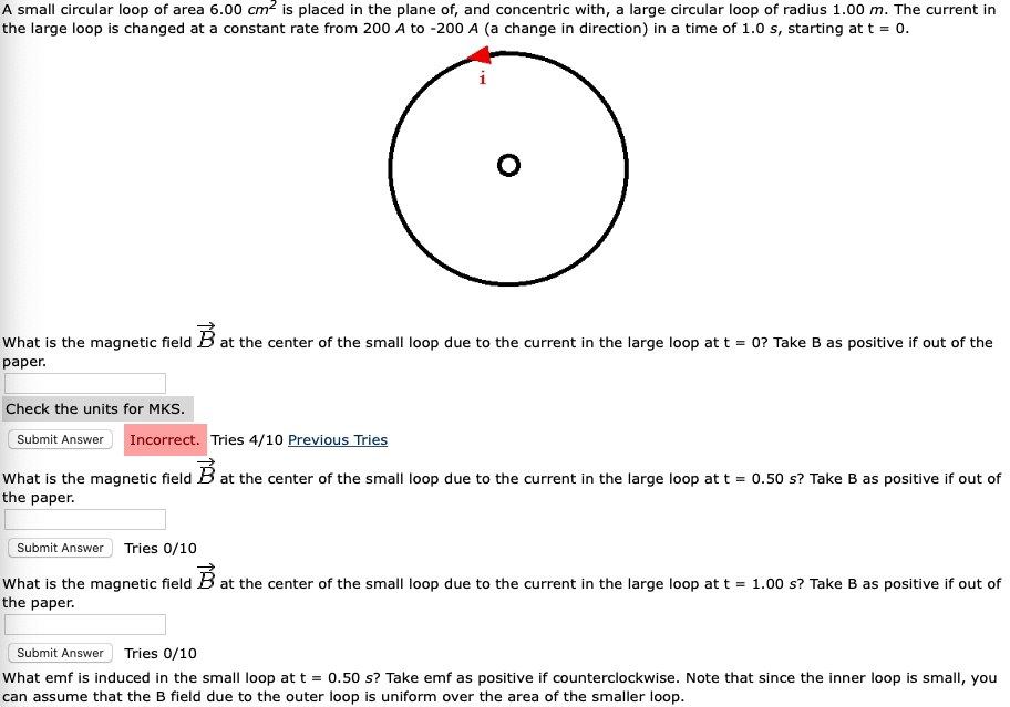 Solved A small circular loop of area 6.00 cm2 is placed in | Chegg.com