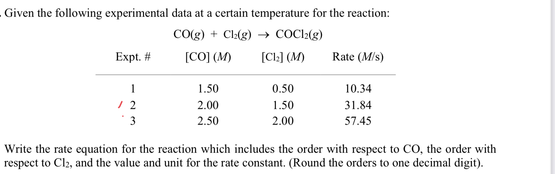 Solved Given the following experimental data at a certain | Chegg.com