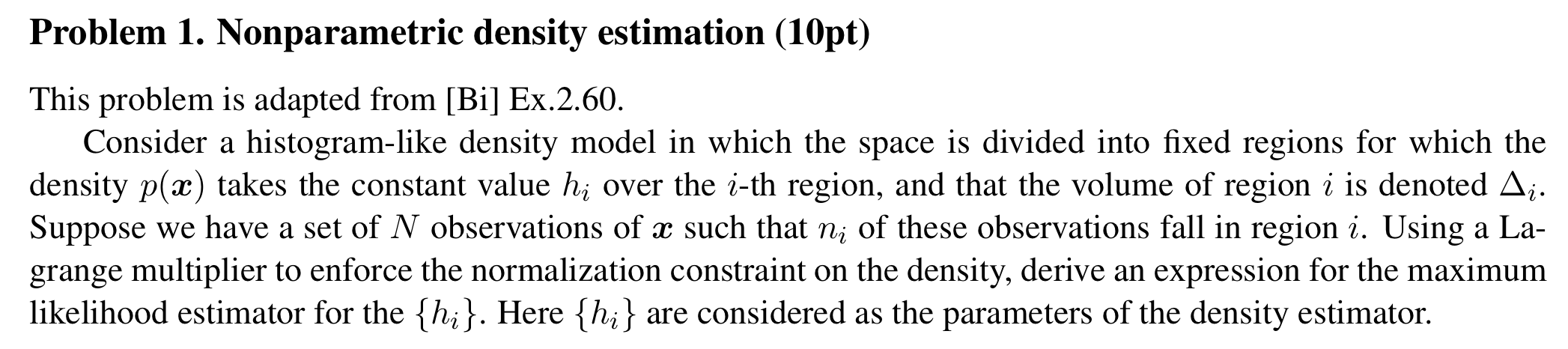 Problem 1 Nonparametric Density Estimation 10pt