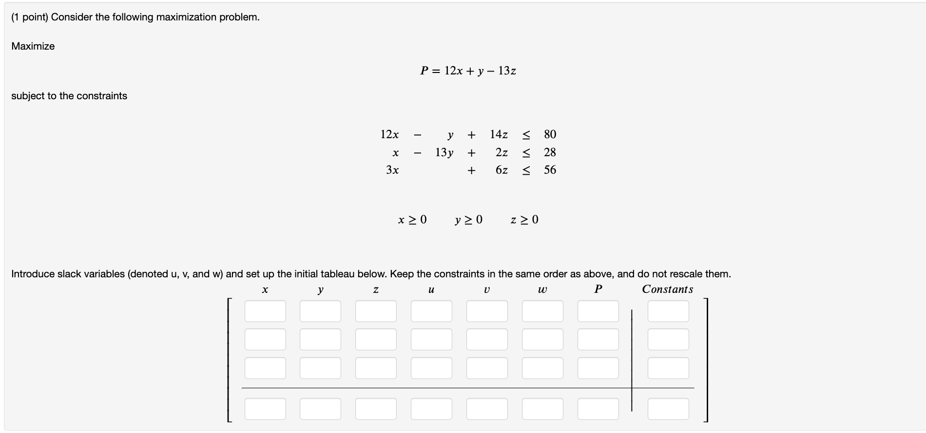 Solved (1 point) Consider the following maximization | Chegg.com