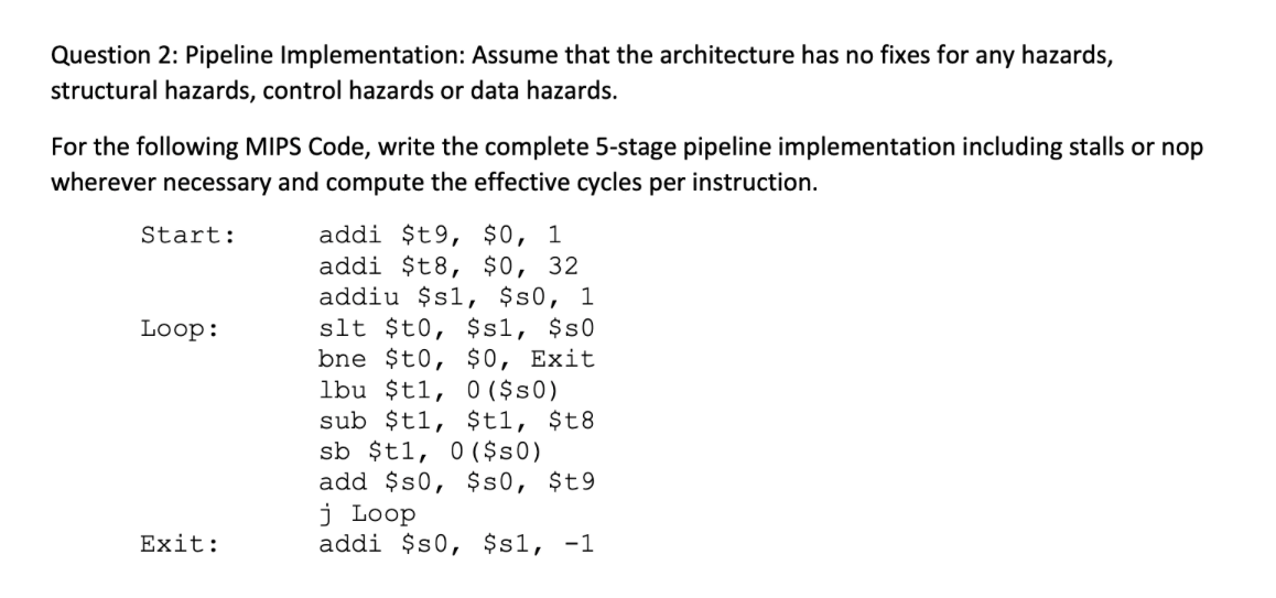 Solved Question 2: Pipeline Implementation: Assume that the | Chegg.com