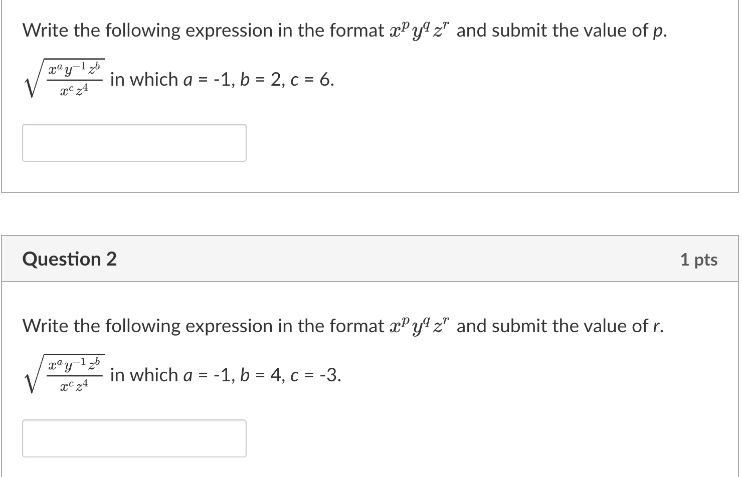 Solved Write the following expression in the format xpyqzr | Chegg.com