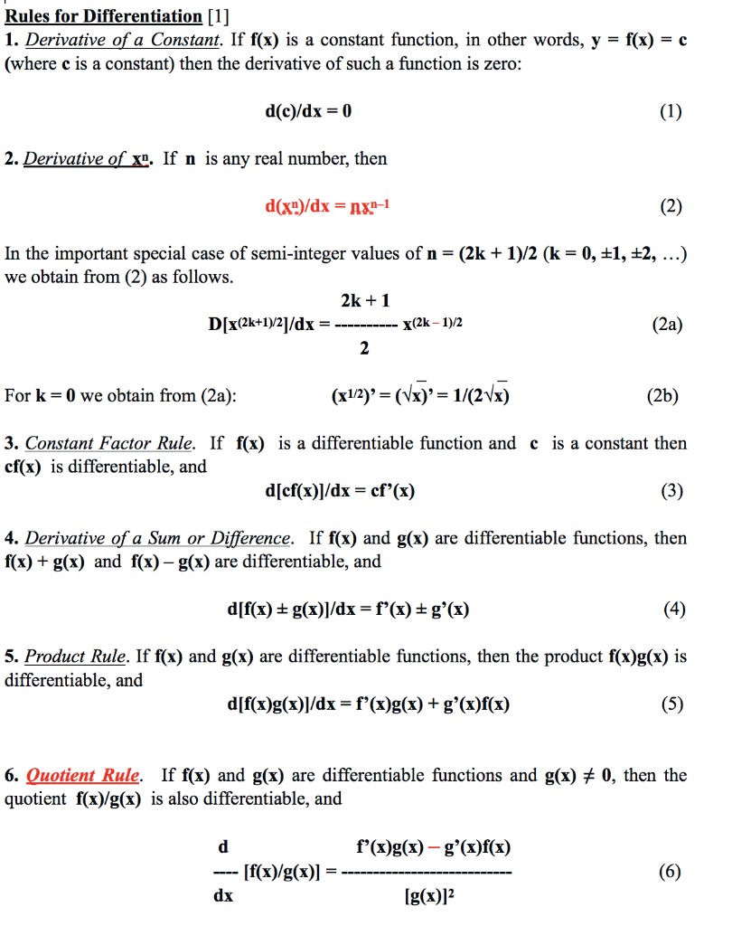 Solved Rules for Differentiation [1] 1. Derivative of a | Chegg.com