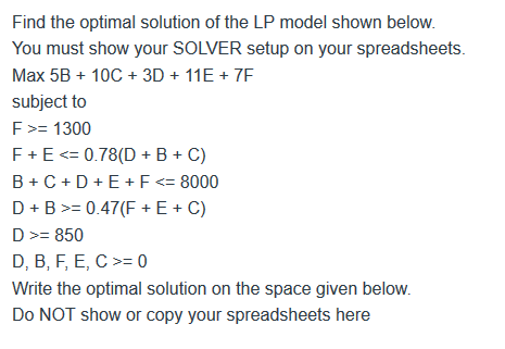 Solved Find the optimal solution of the LP model shown | Chegg.com
