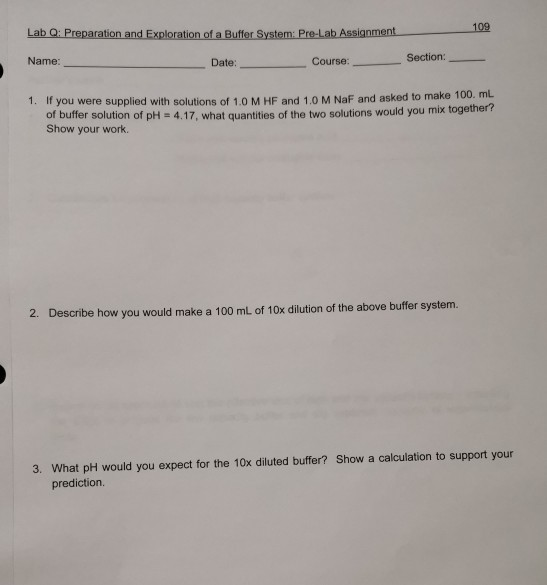 Solved Lab Q: Preparation and Exploration of a Buffer System | Chegg.com