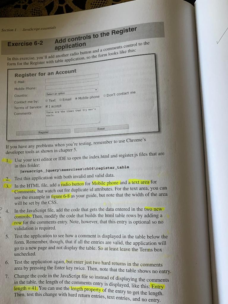 Solved Add controls to the register application: HTML | Chegg.com