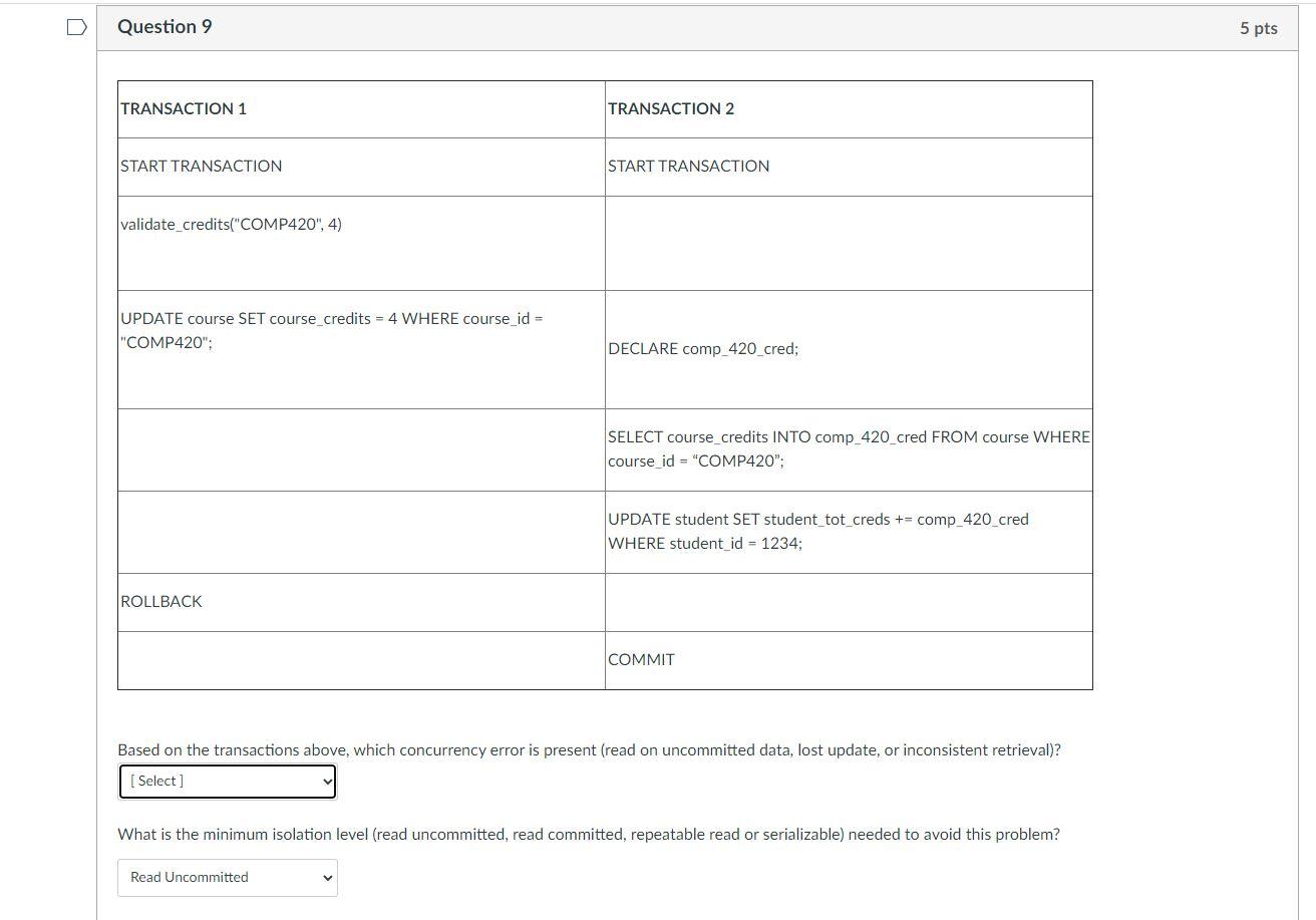 Solved 1: read on uncommited data lost update inconsistent | Chegg.com