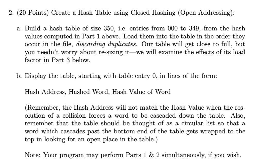 Solved 1. (10 Points) Read a file and hash the words: Read a | Chegg.com